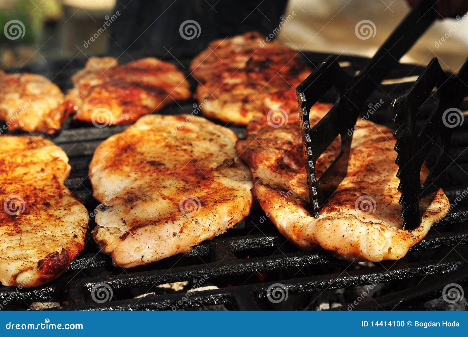 Front View of a Chicken Breast on a Grill Stock Photo - Image of crude ...