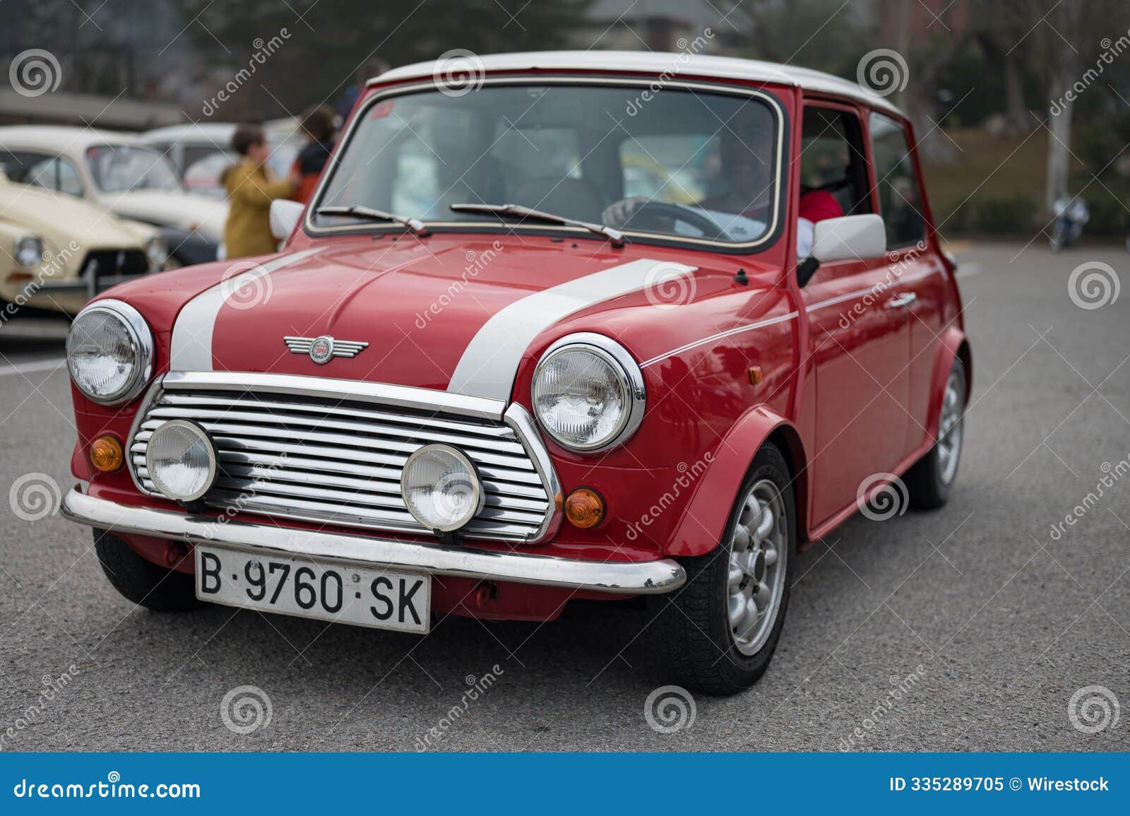Classic British Compact Mini Cooper, Classic Red with 2 White Lines ...