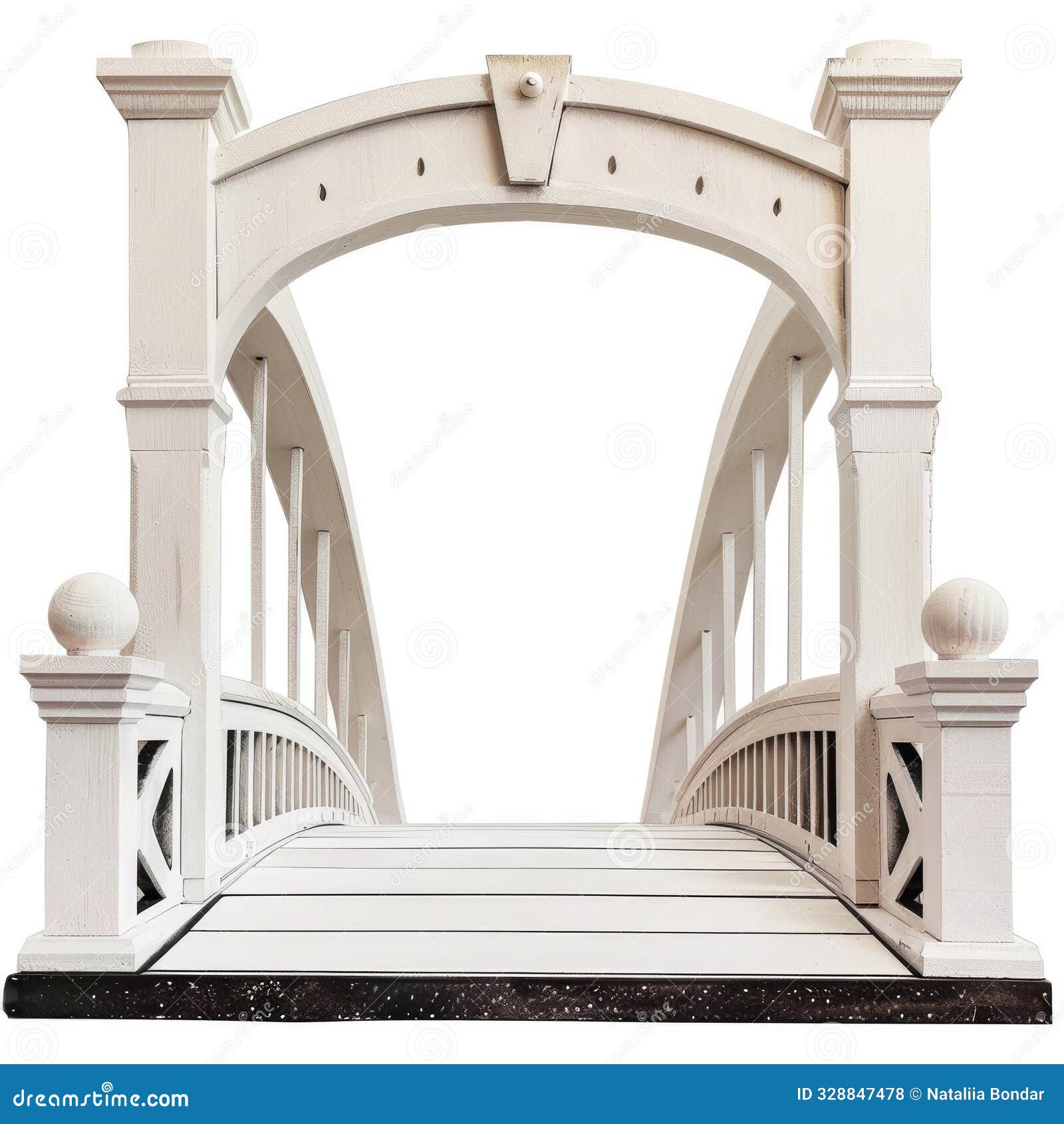 Front View of Classic White Modern Tied Arch Bridge with Railings on ...