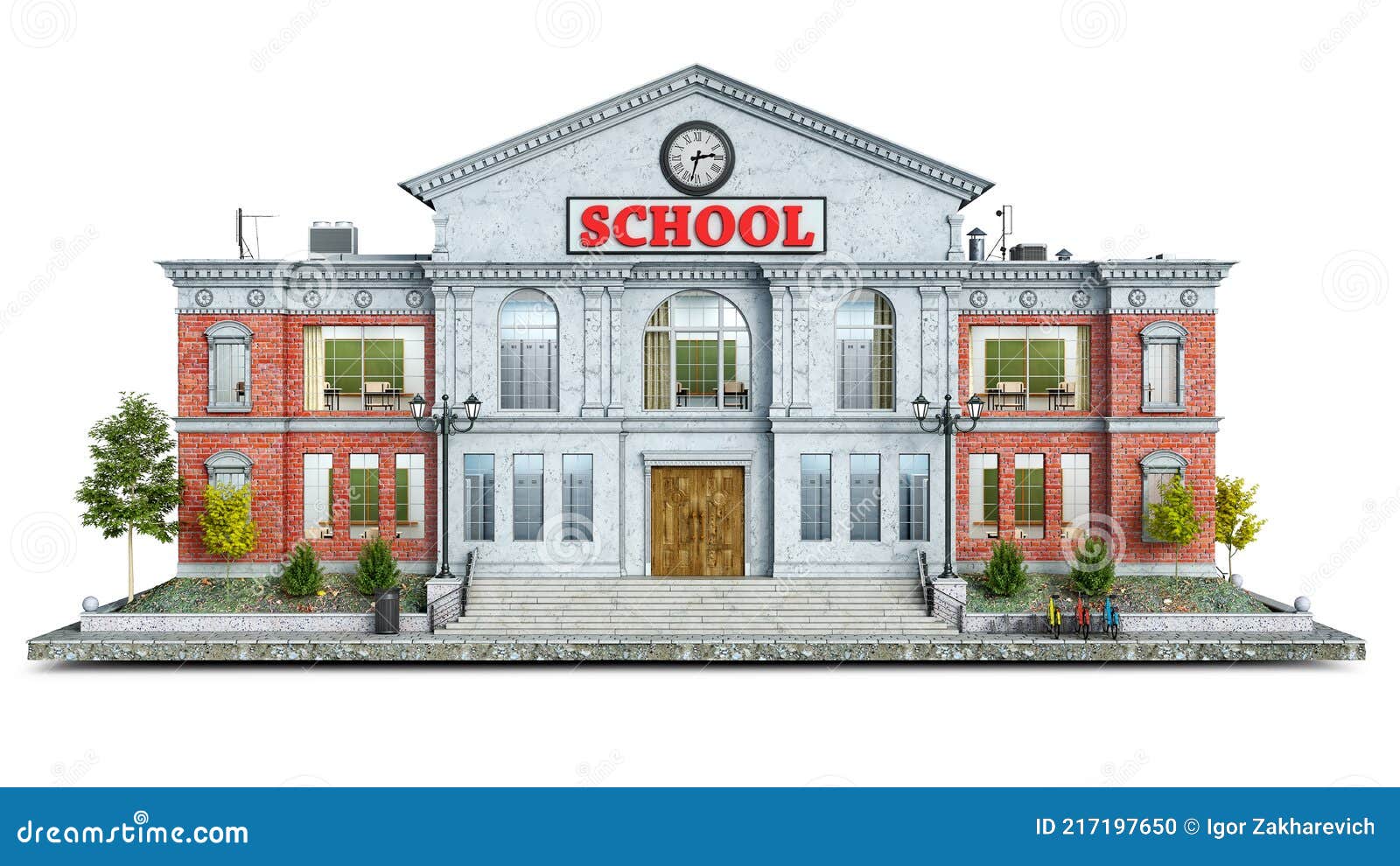 Front View on a Classical School Building Stock Illustration ...