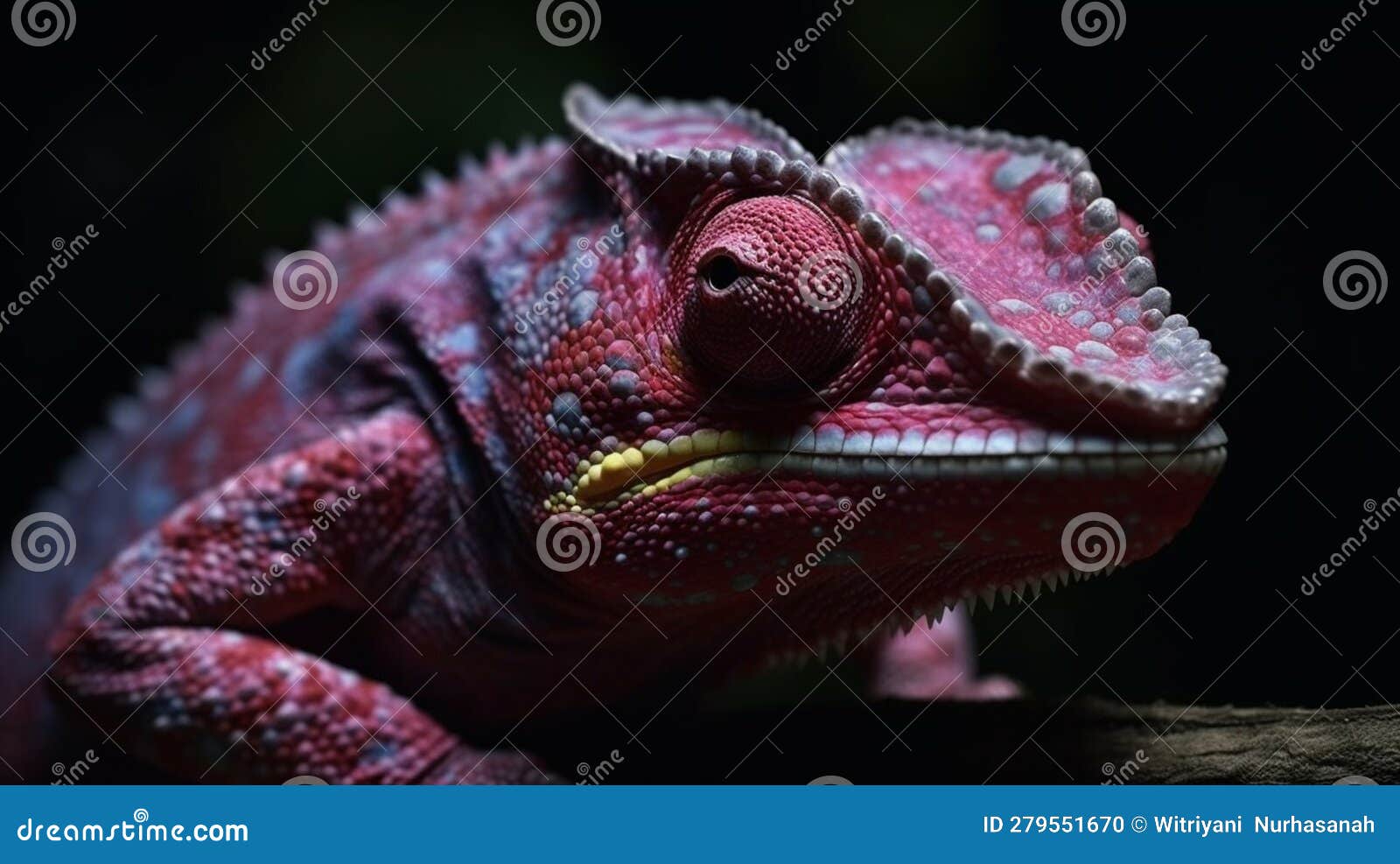 Front View, Close-up Of A Purple-glowing Pink Chameleon Looking At The ...