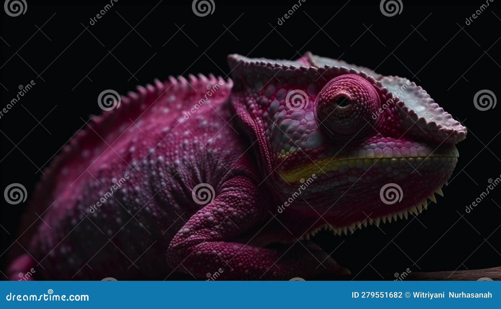 Front View, Close-up of a Purple-glowing Pink Chameleon Looking at the ...