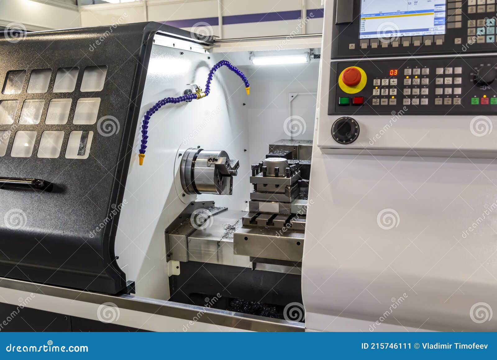 Front View of Cnc Machine, Control Panel and Working Area of the Lathe ...