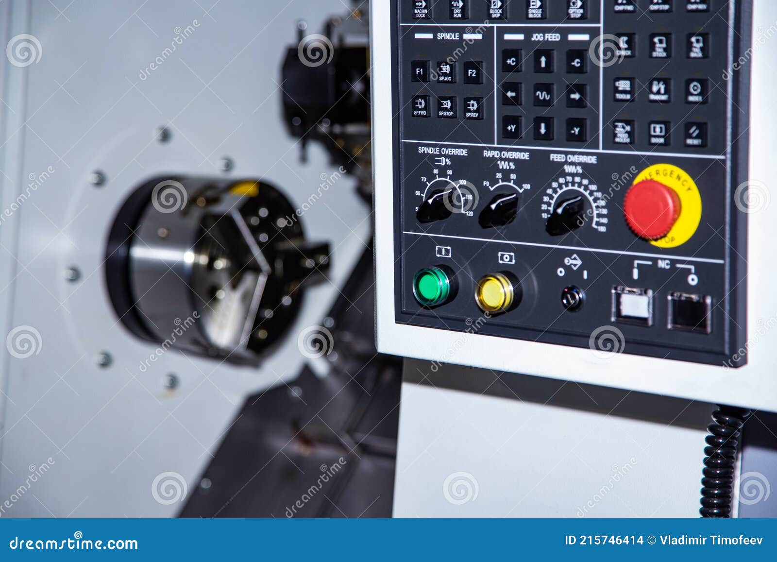 Front View of Cnc Machine, Control Panel and Working Area of Lathe ...