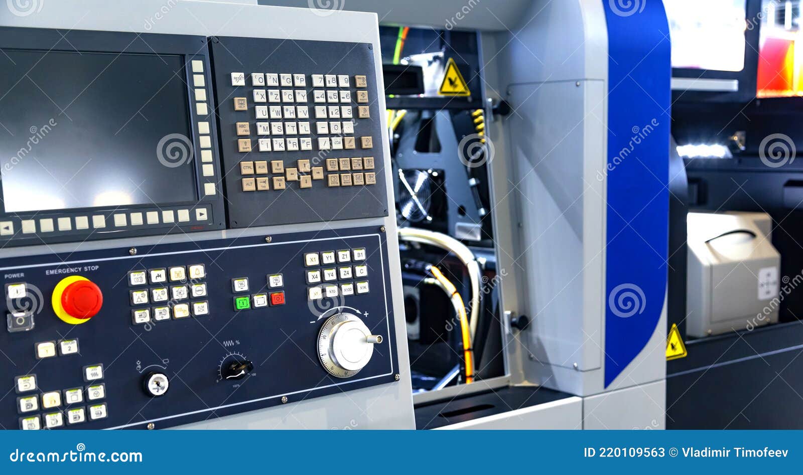 Front View of Cnc Machine, Control Panel and Working Area of Lathe ...