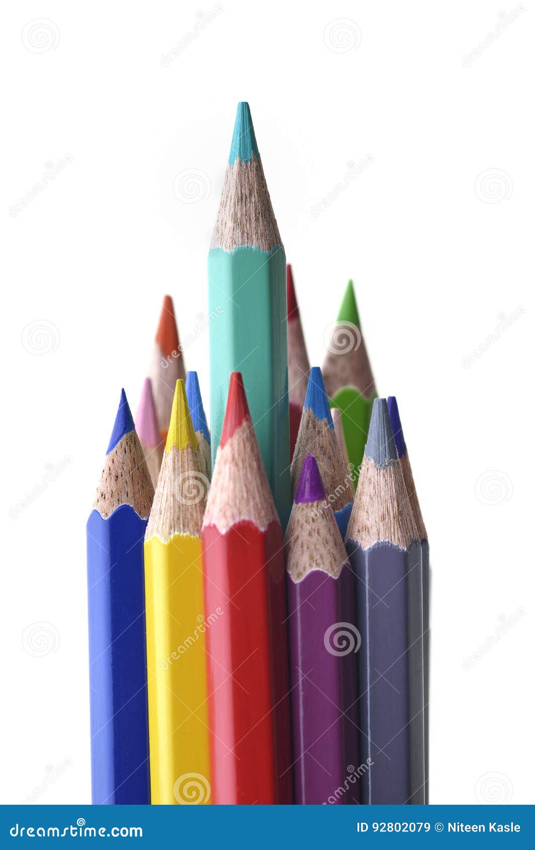 Front View of Colored Pencils on White Background Stock Image - Image ...