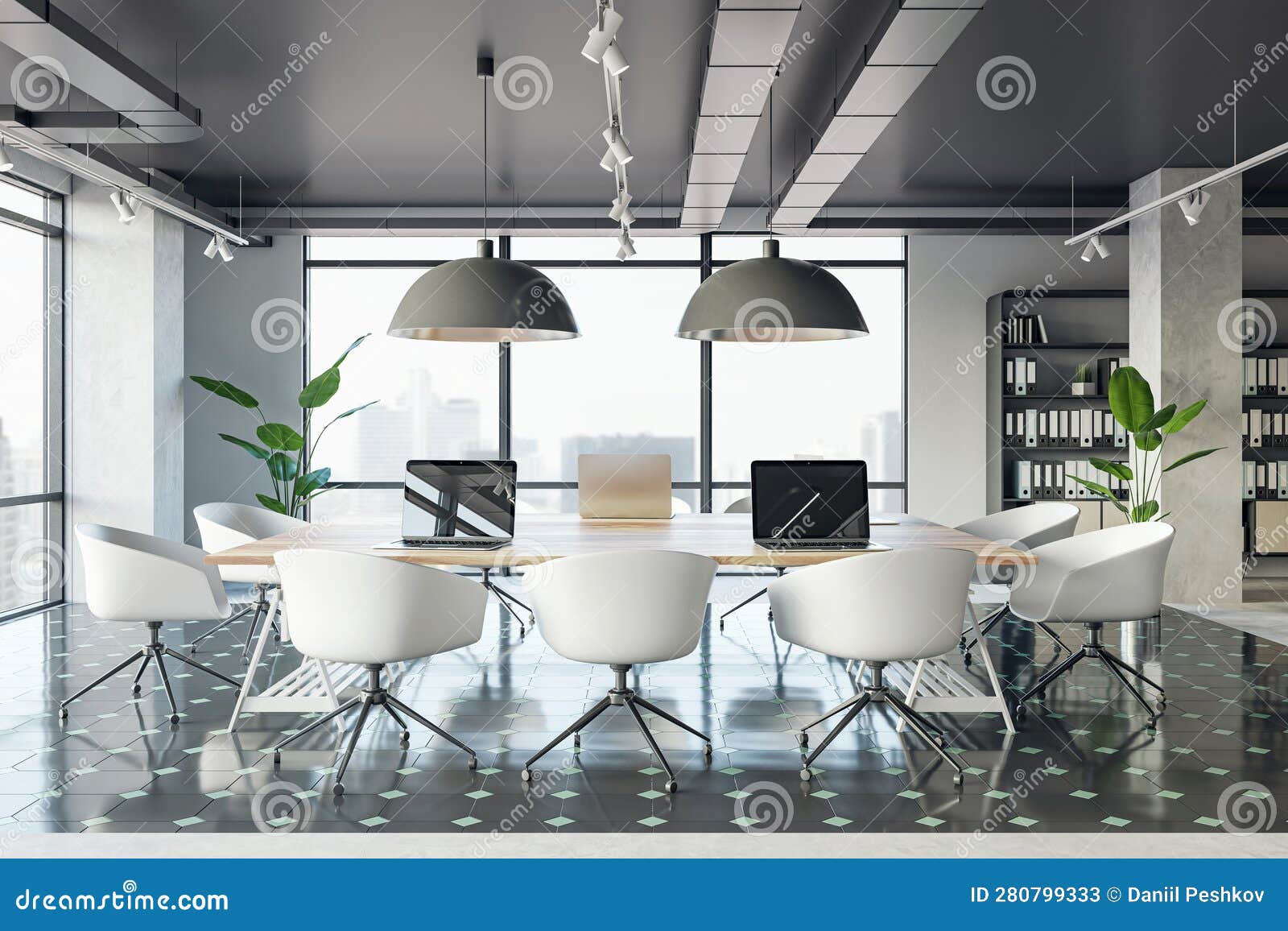 Front View of a Comfortable Workplaces in a Modern Open Loft Office ...