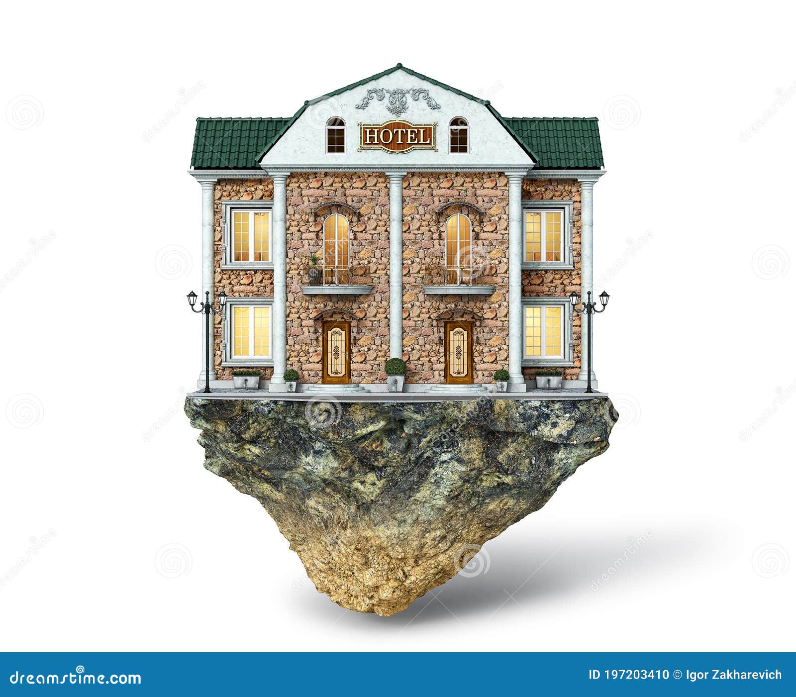 Front View on a Compact Cozy Hotel Building on a Severed Piece of ...