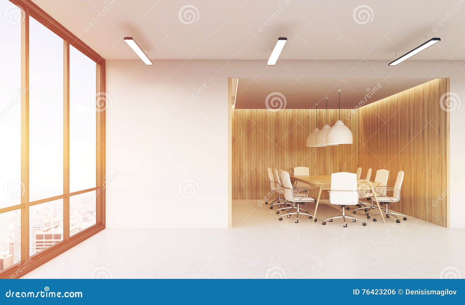 Front View of Conference Room with Panoramic Window Stock Illustration ...