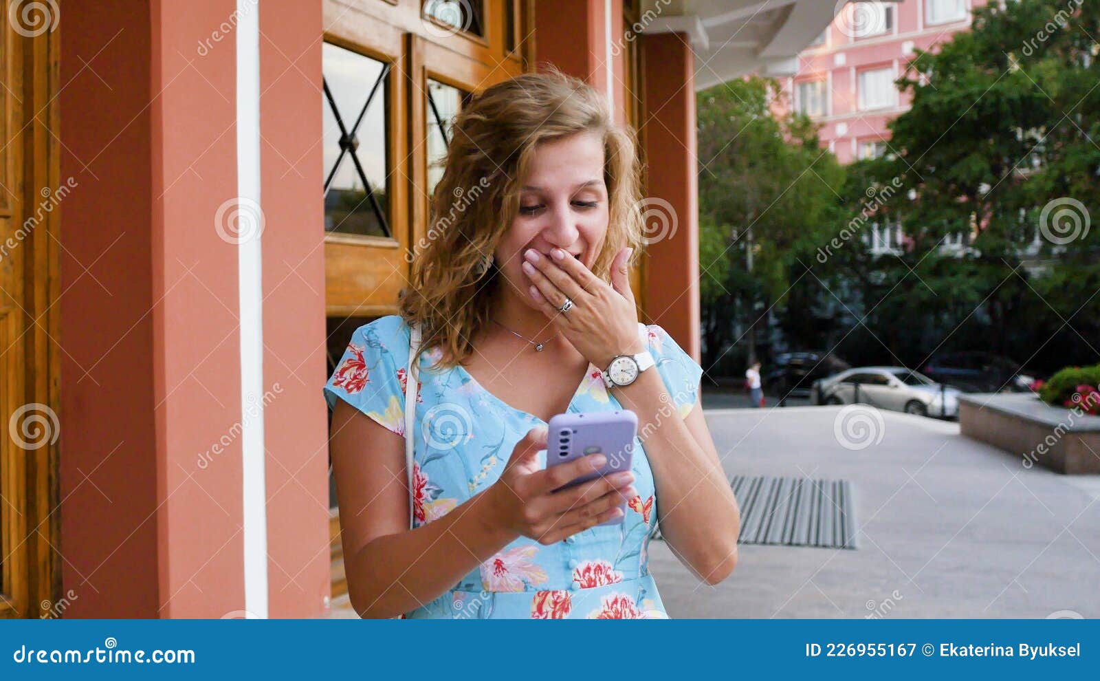 Front View of Confused Woman Walking and Checking the Contents of the ...