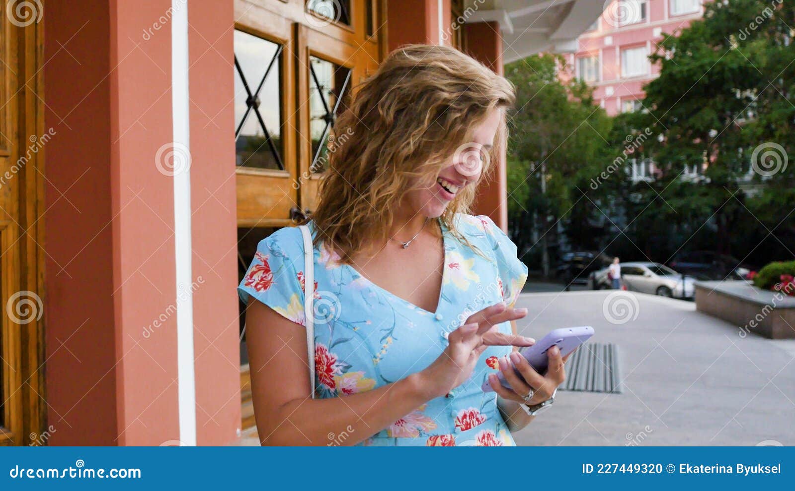 Front View of Confused Woman Walking and Checking the Contents of the ...