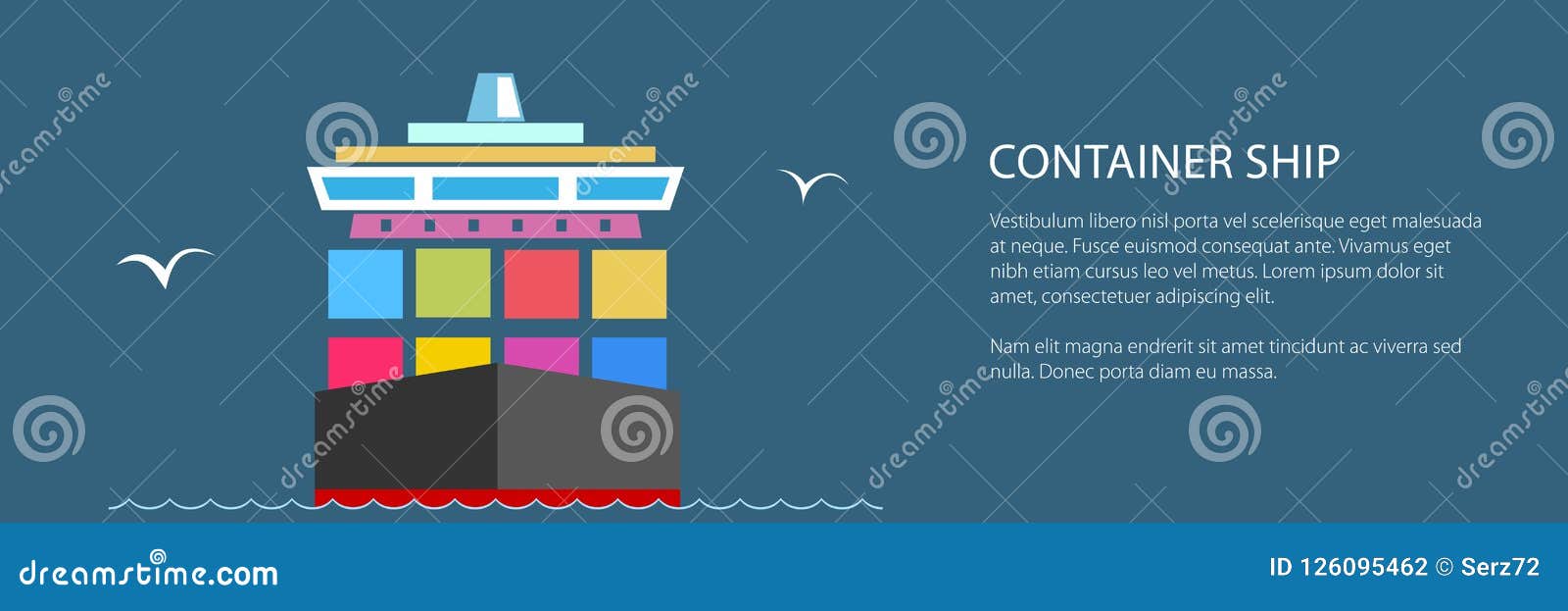 Front View of the Container Ship Banner Stock Vector - Illustration of ...