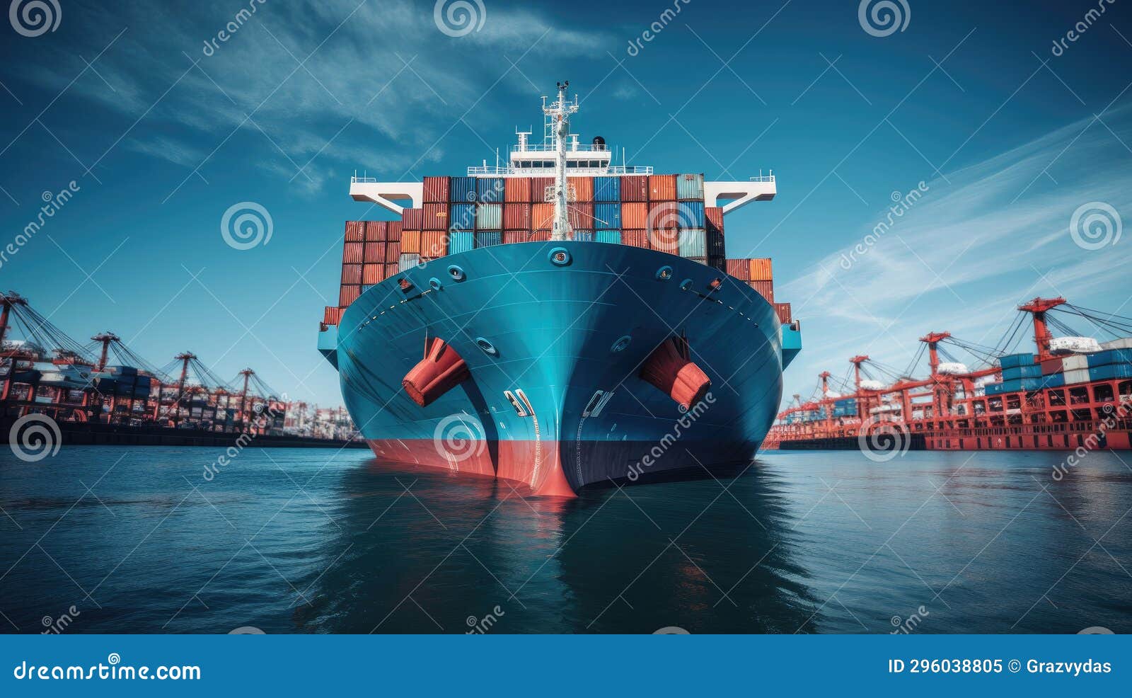 Front View of Container Ship in the International Terminal Logistic Sea ...