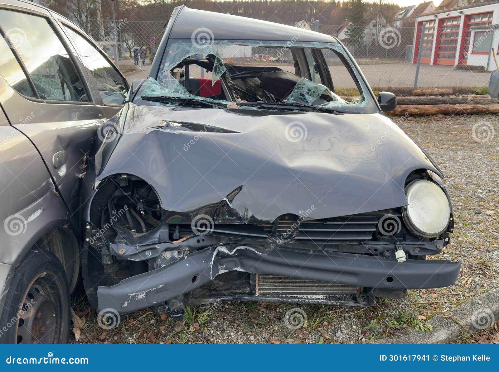 Front View of a Crashed, Damaged Passenger Car. Stock Image - Image of ...