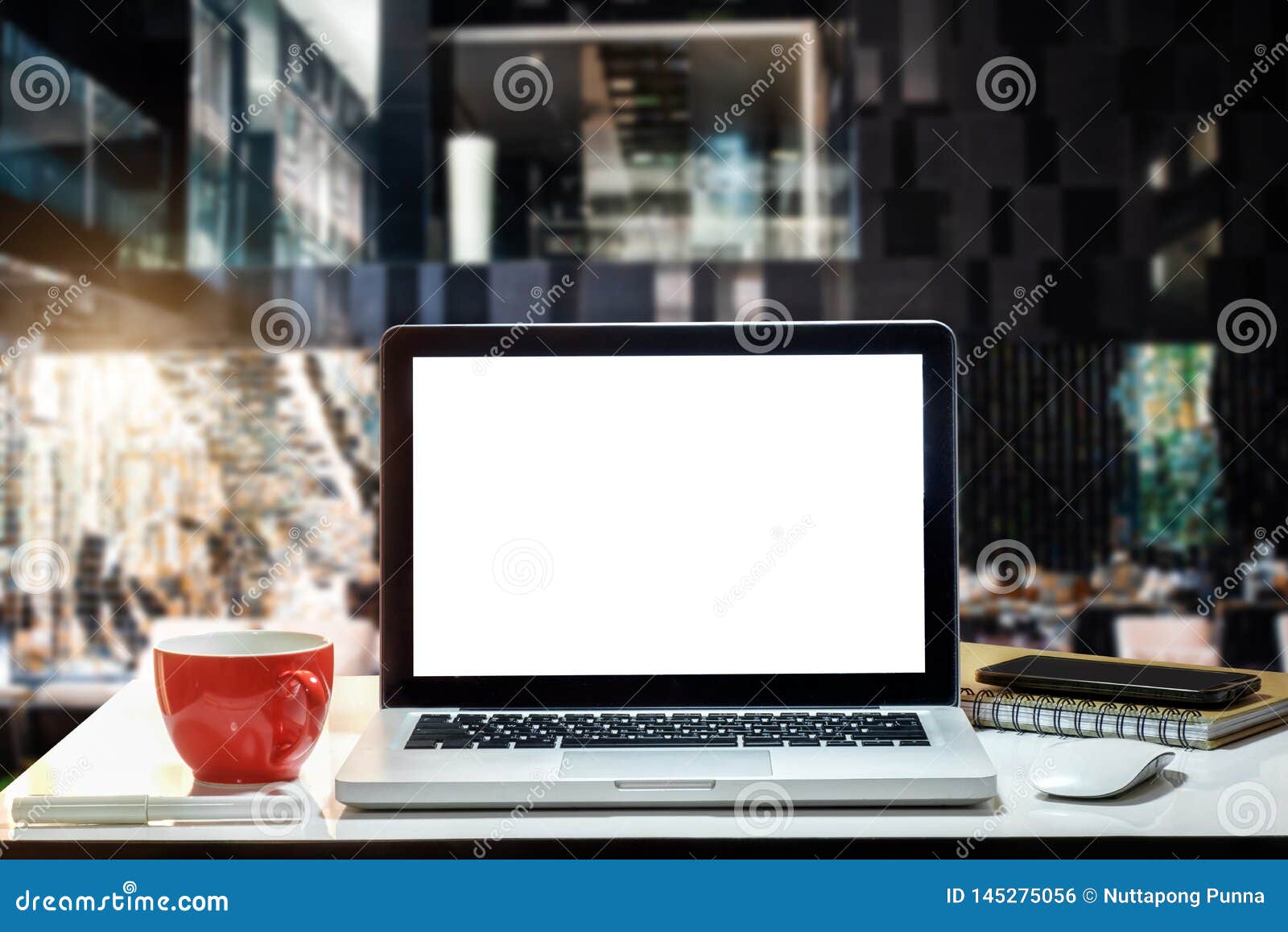 Front View Workspace with Computer, Stock Photo - Image of items ...
