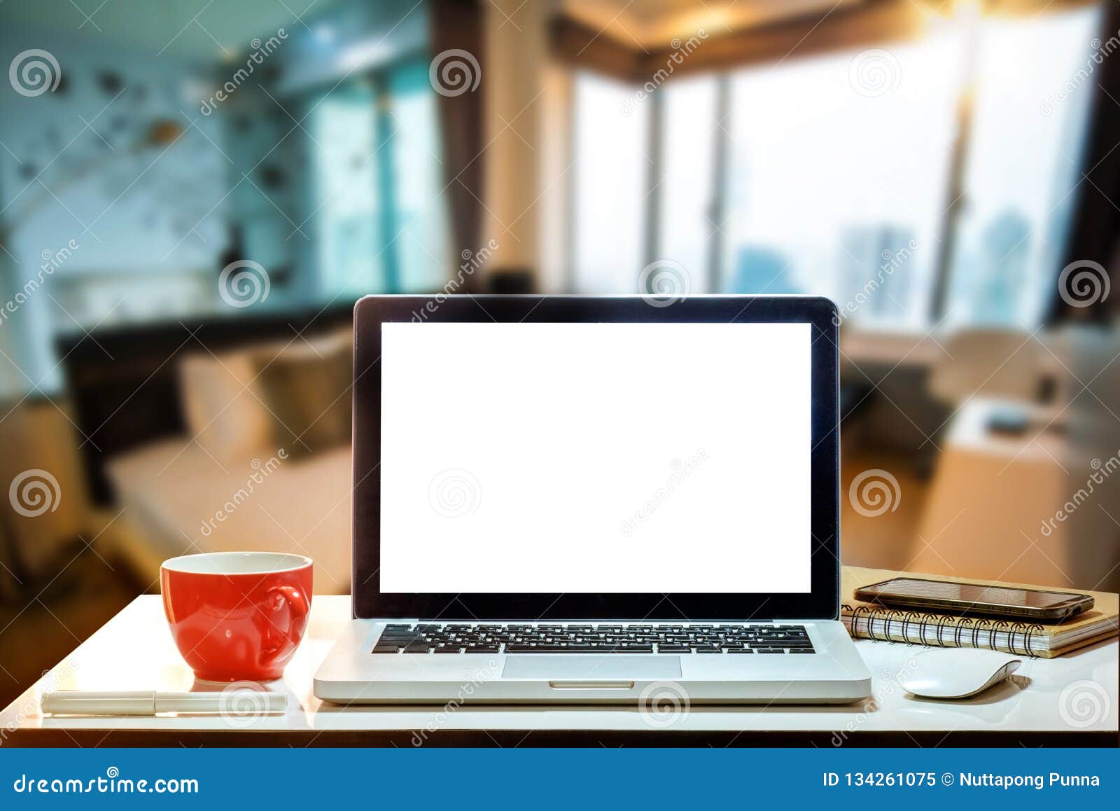 Front View Workspace with Computer Concept. Stock Image - Image of ...