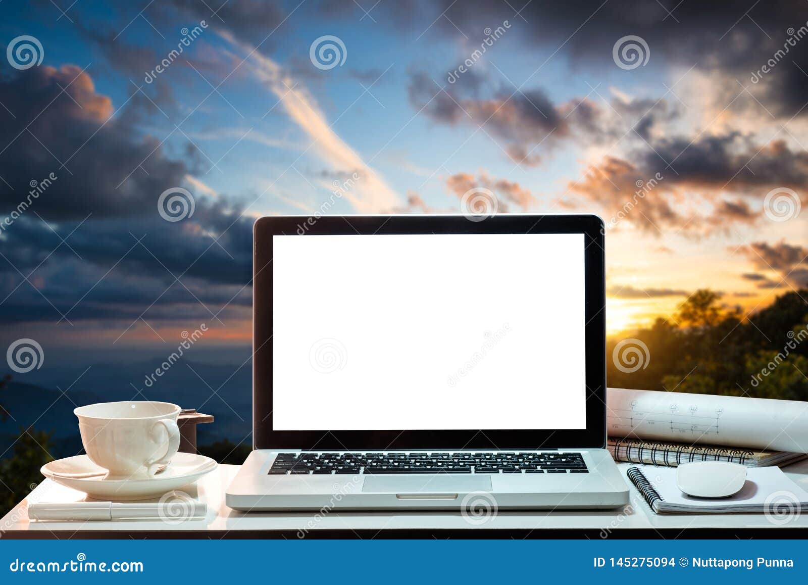 Front View Workspace with Computer, Stock Photo - Image of design ...