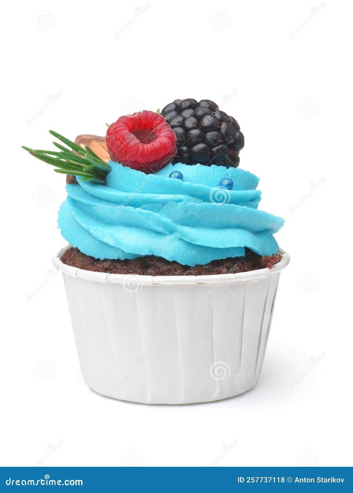 Front View of Cupcake with Fresh Berries and Cream Stock Photo - Image ...