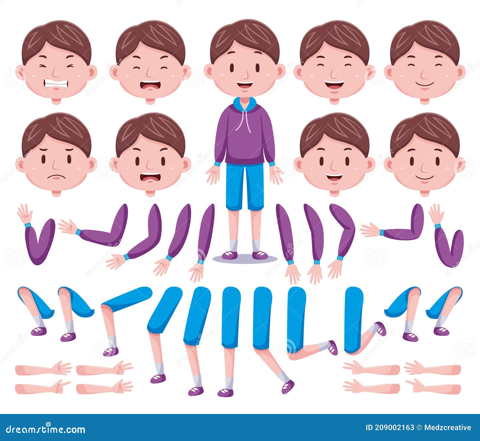 Front View Cute Boys Character Creation Set 04 Stock Vector ...