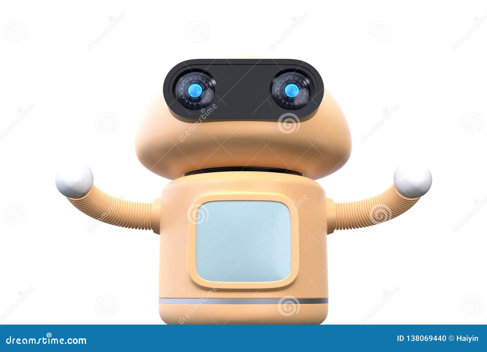 Front View of Cute Robot Raise His Hands Isolated on White Background ...