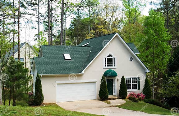 Front View of Cute Stucco House Stock Image - Image of isolated ...