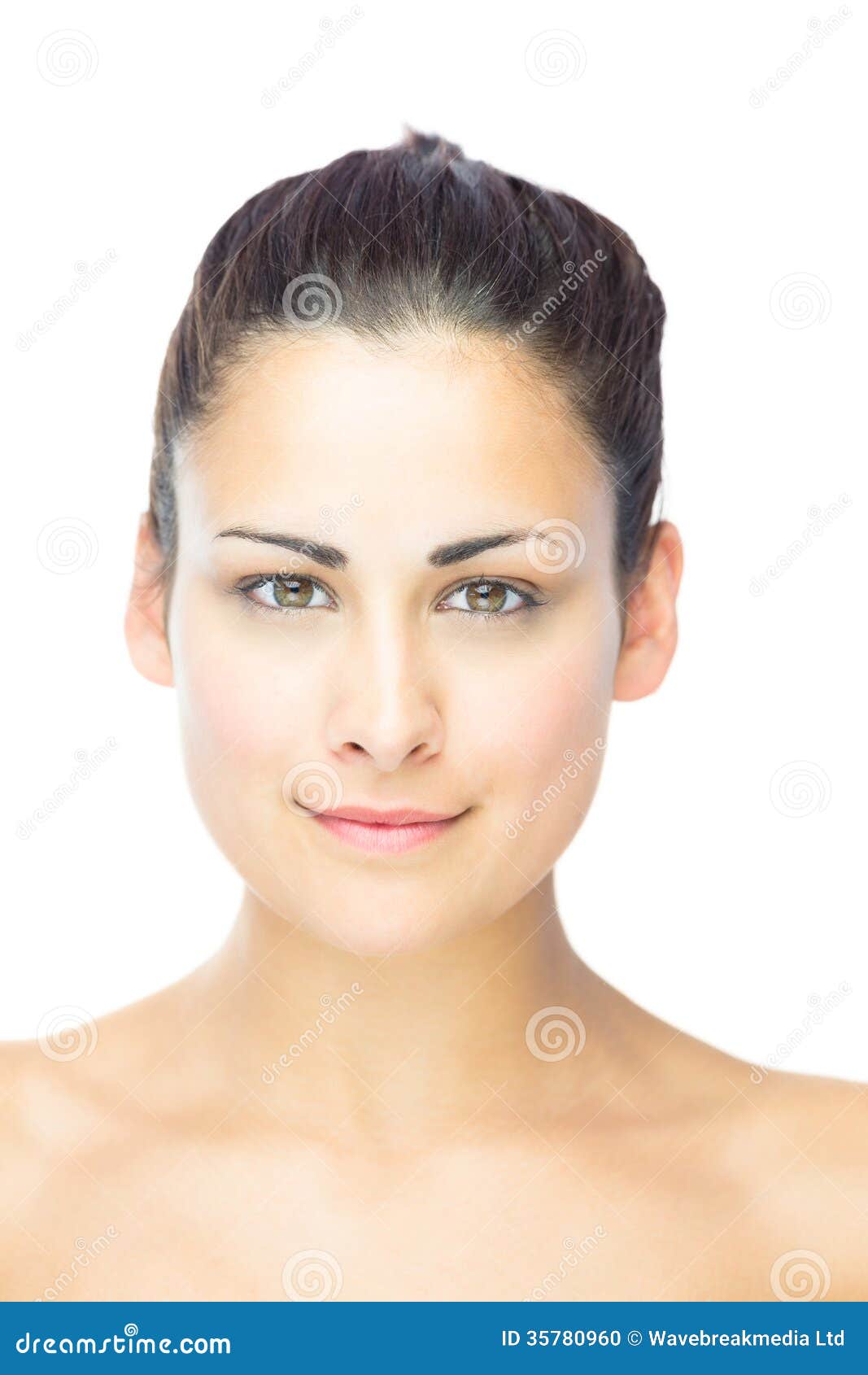Front View of Cute Woman Smiling at Camera Stock Photo - Image of head ...