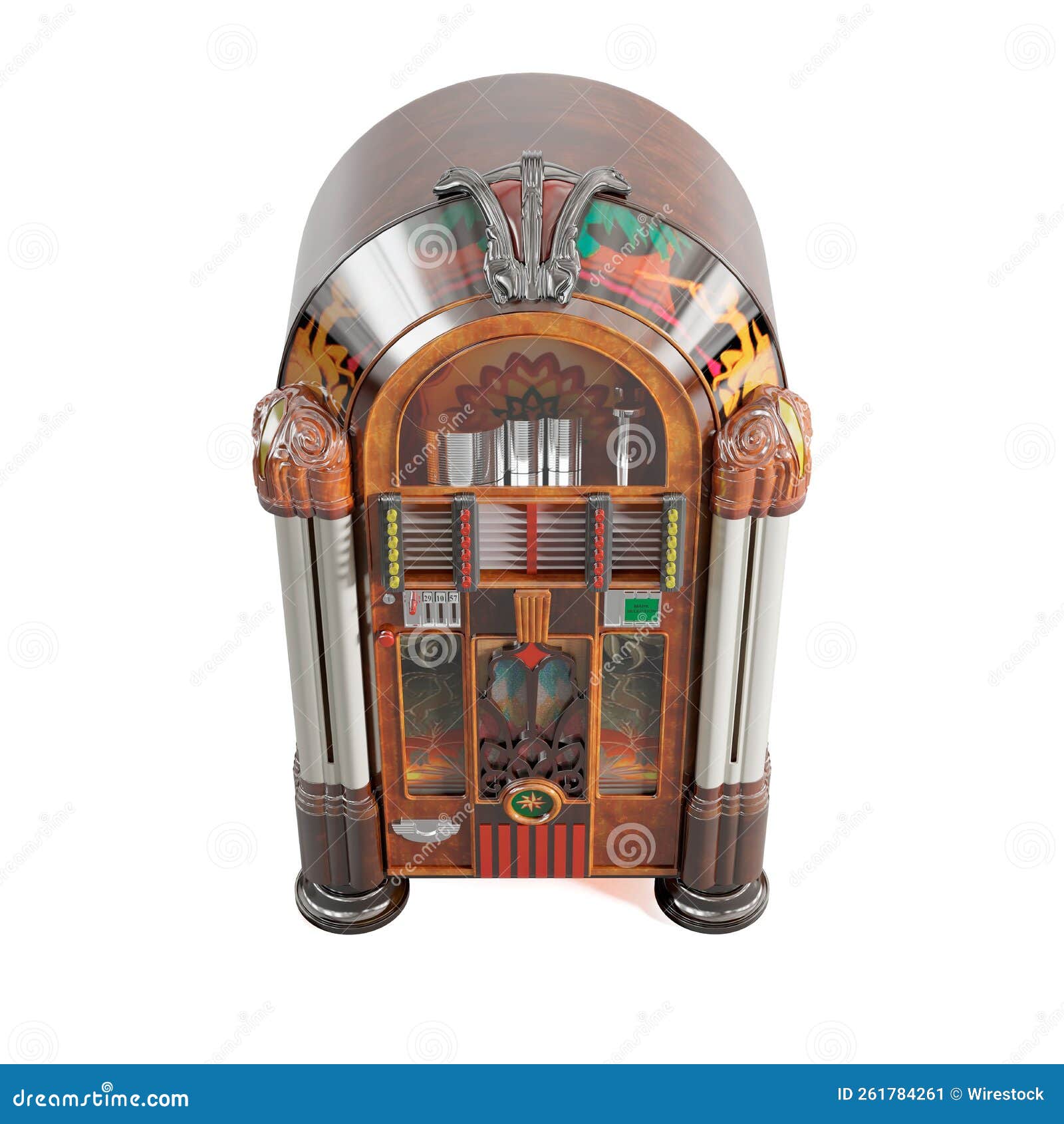Front View of a 3d-rendered Vintage Wooden Jukebox Against a White ...
