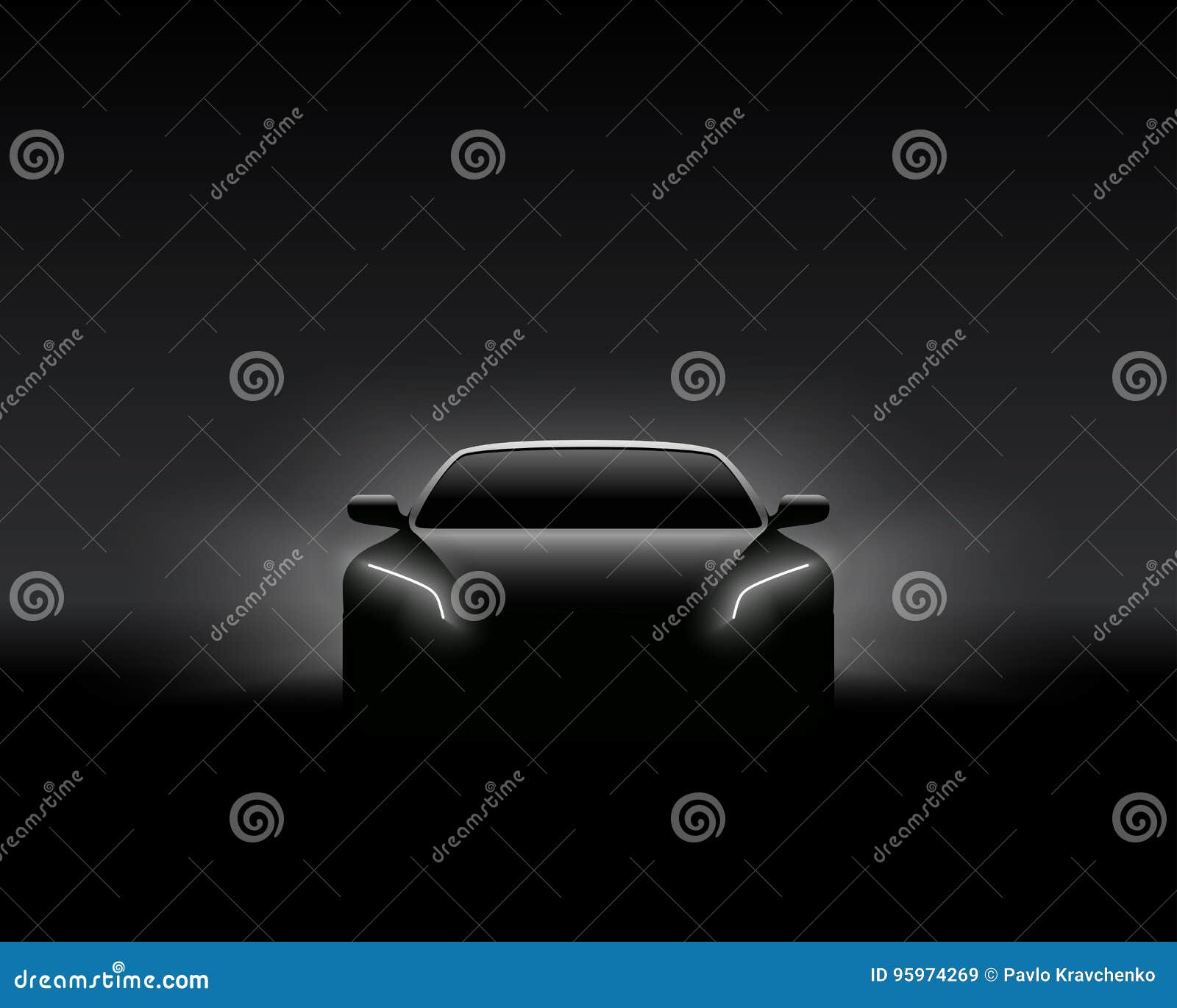 Front View Dark Concept Car Silhouette. Realistic Vector Illustration ...