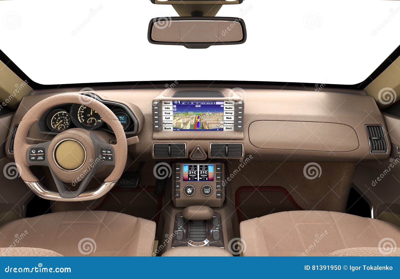 Front View Dashboard of Modern Brand New Car with Windows 3d Ill Stock ...
