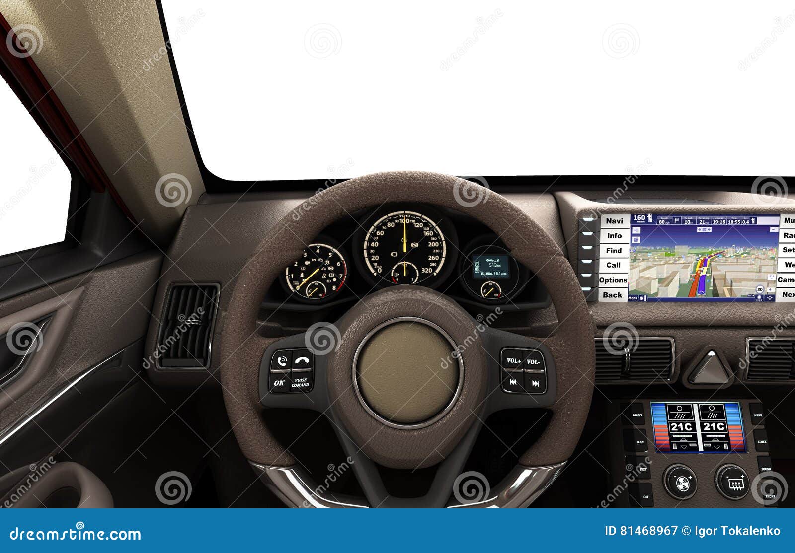 Front View Dashboard of Modern Brand New Car with Windows 3d Ill Stock ...
