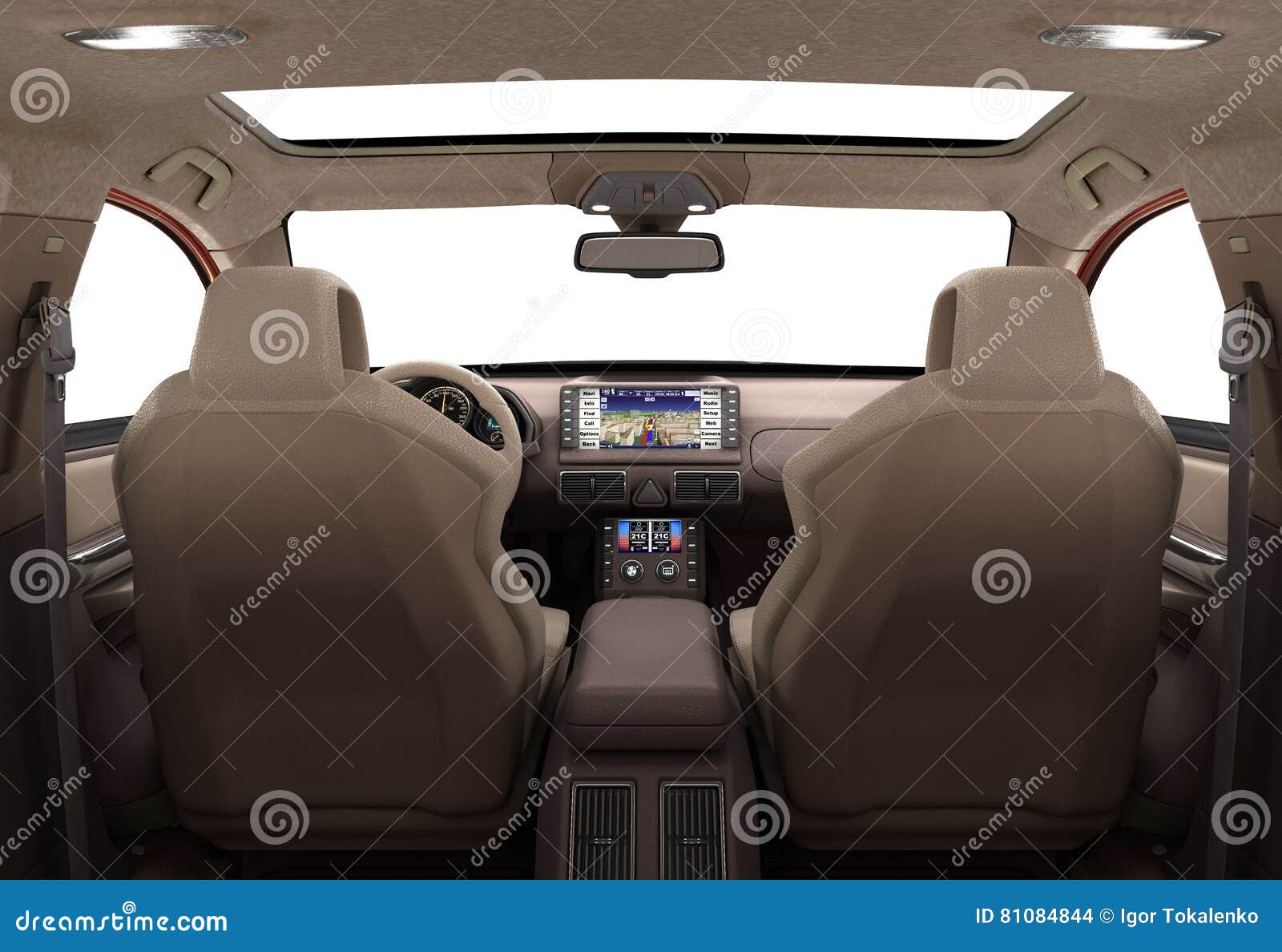 Front View Dashboard of Modern Brand New Car with Windows 3d Render ...