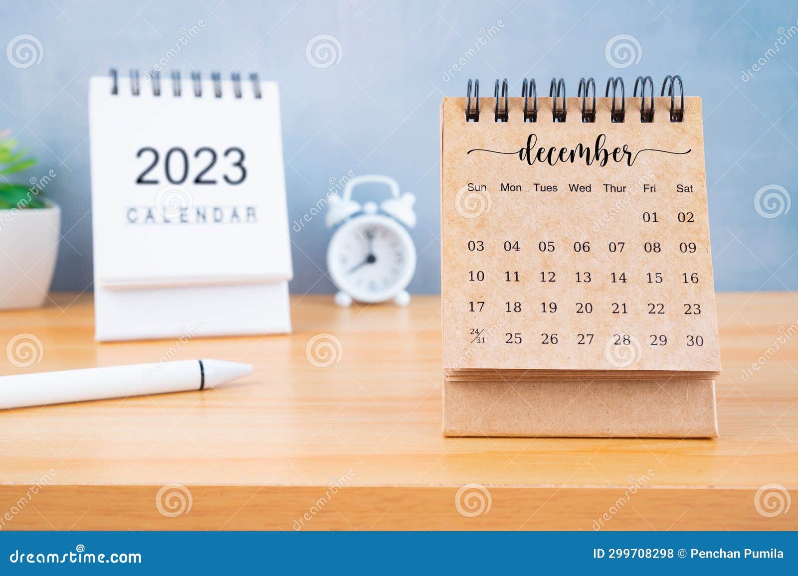 Front View of December Desk Calendar for 2023 Year with Pen Stock Photo ...
