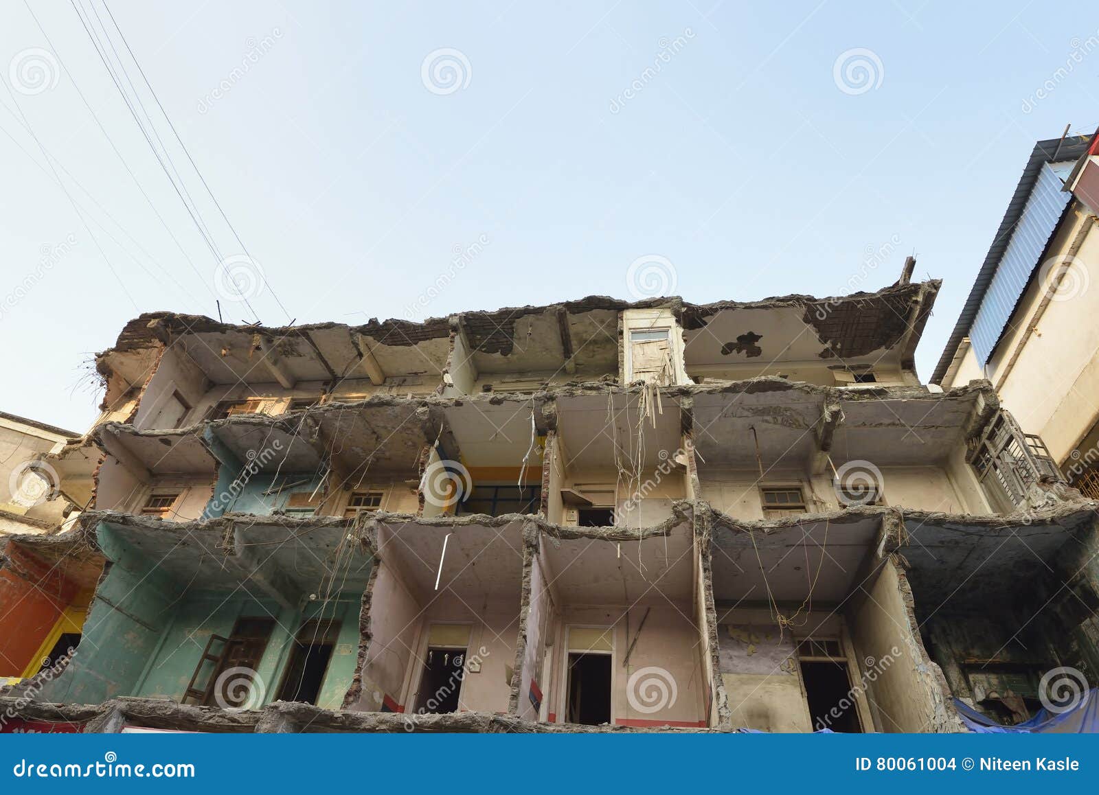 Front View of Demolished Building Stock Photo - Image of crack, broken ...