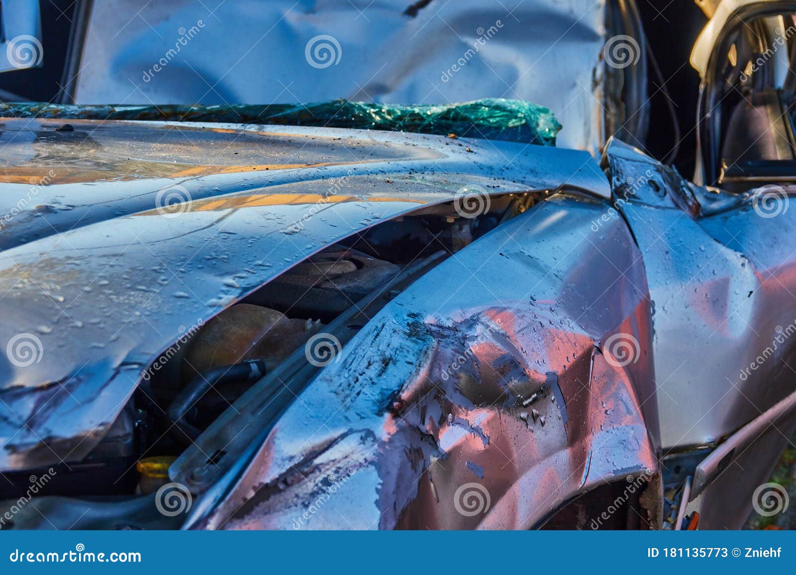 Front View of a Dented Car after an Accident Stock Image - Image of ...