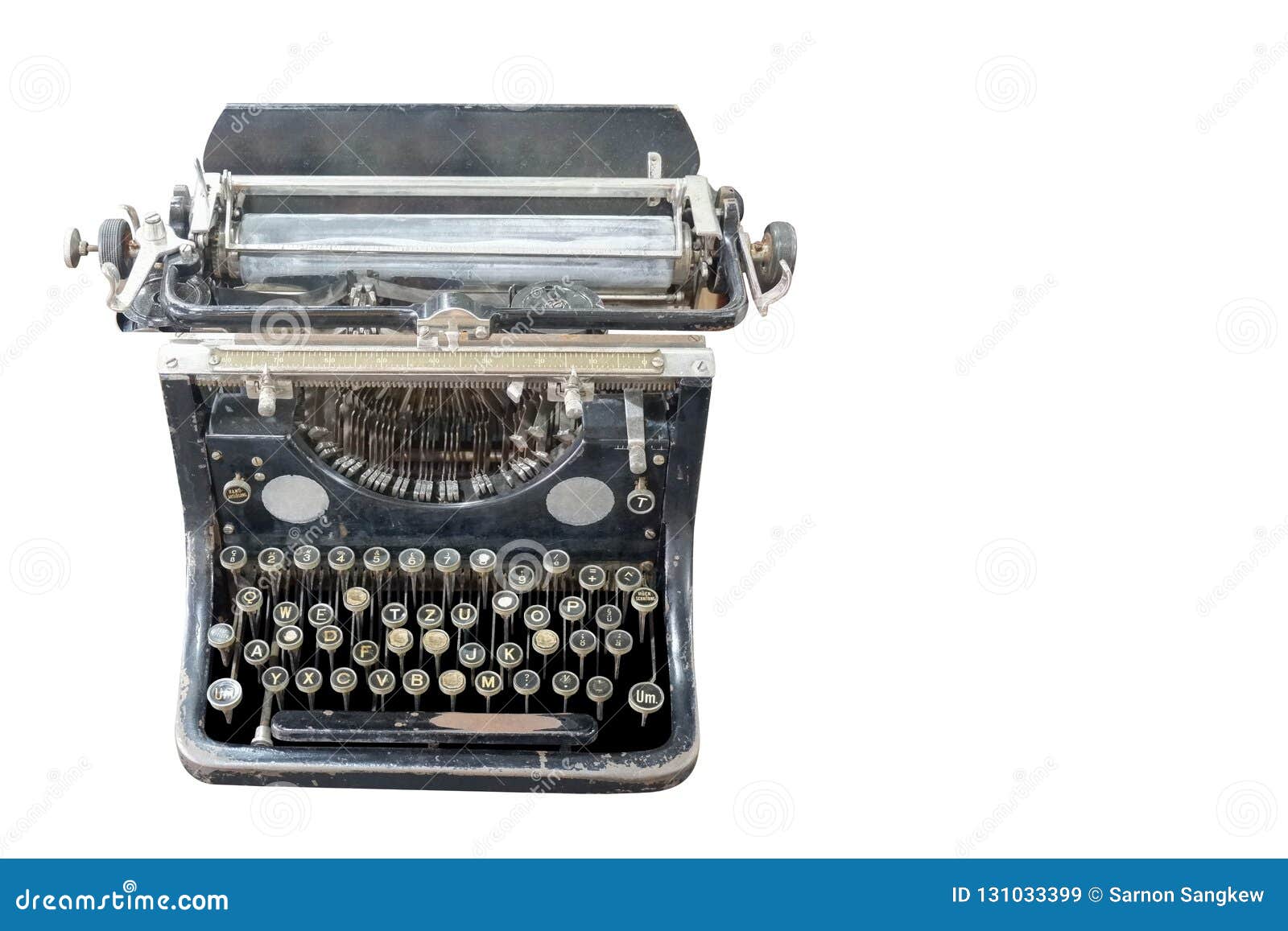 Front View Di Cut Old Black Typewriter on White Background,object,copy ...