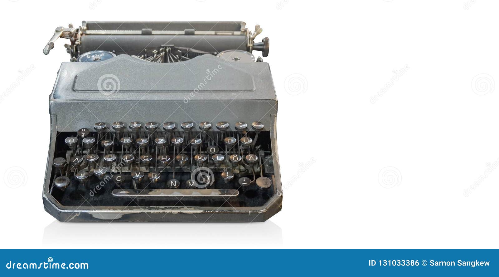 Front View Di Cut Old Grey Typewriter on White Background,object,copy ...