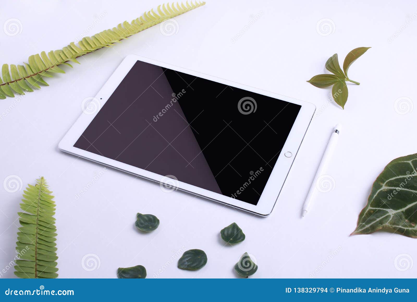 Front View Diagonal of White Tablet Computer with Blank Screen Stock ...