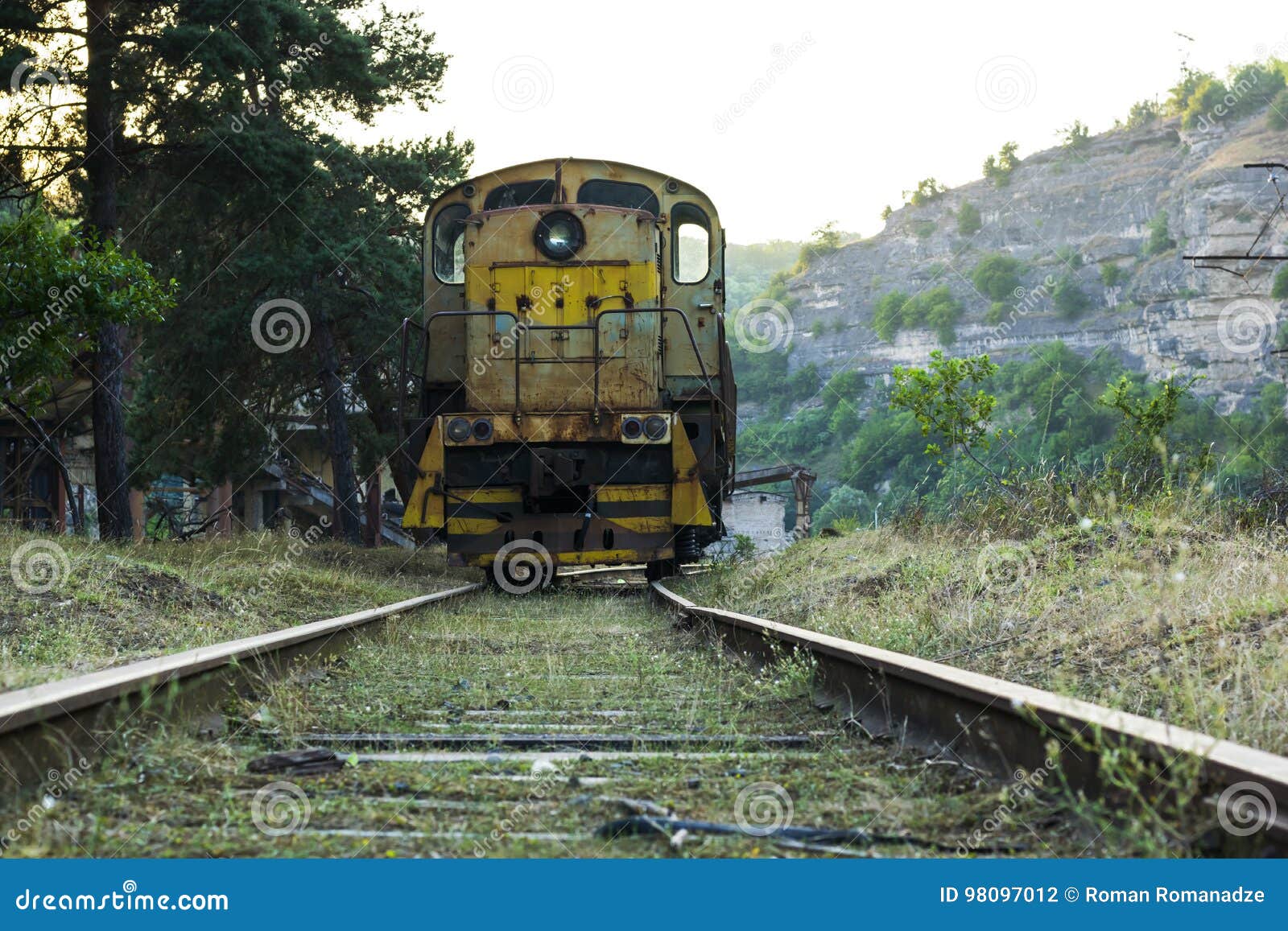 Front View of the Diesel Locomotive on the Railroad Stock Photo - Image ...