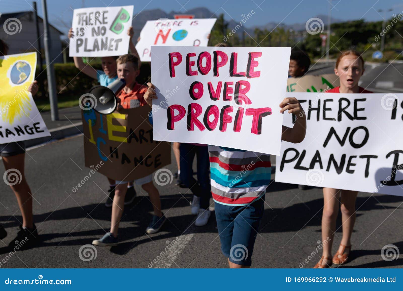 Group of Elementary School Pupils Walking on a Protest March Stock ...