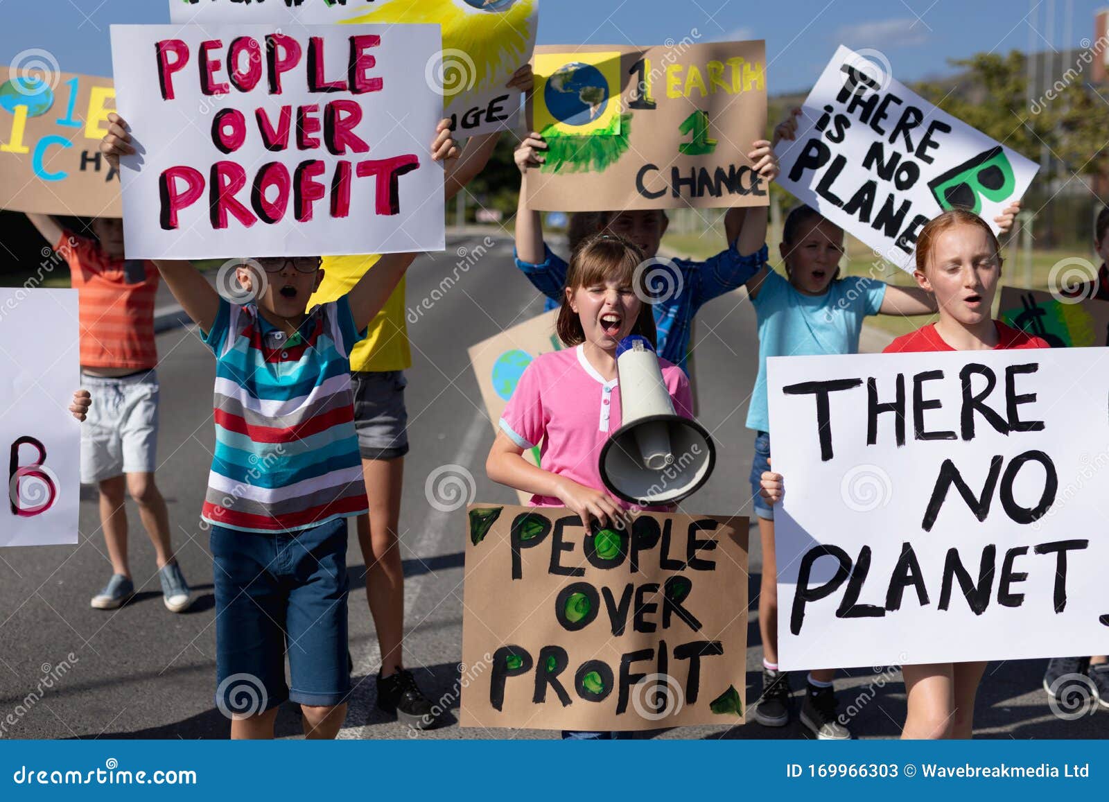 Group of Elementary School Pupils Walking on a Protest March Stock ...