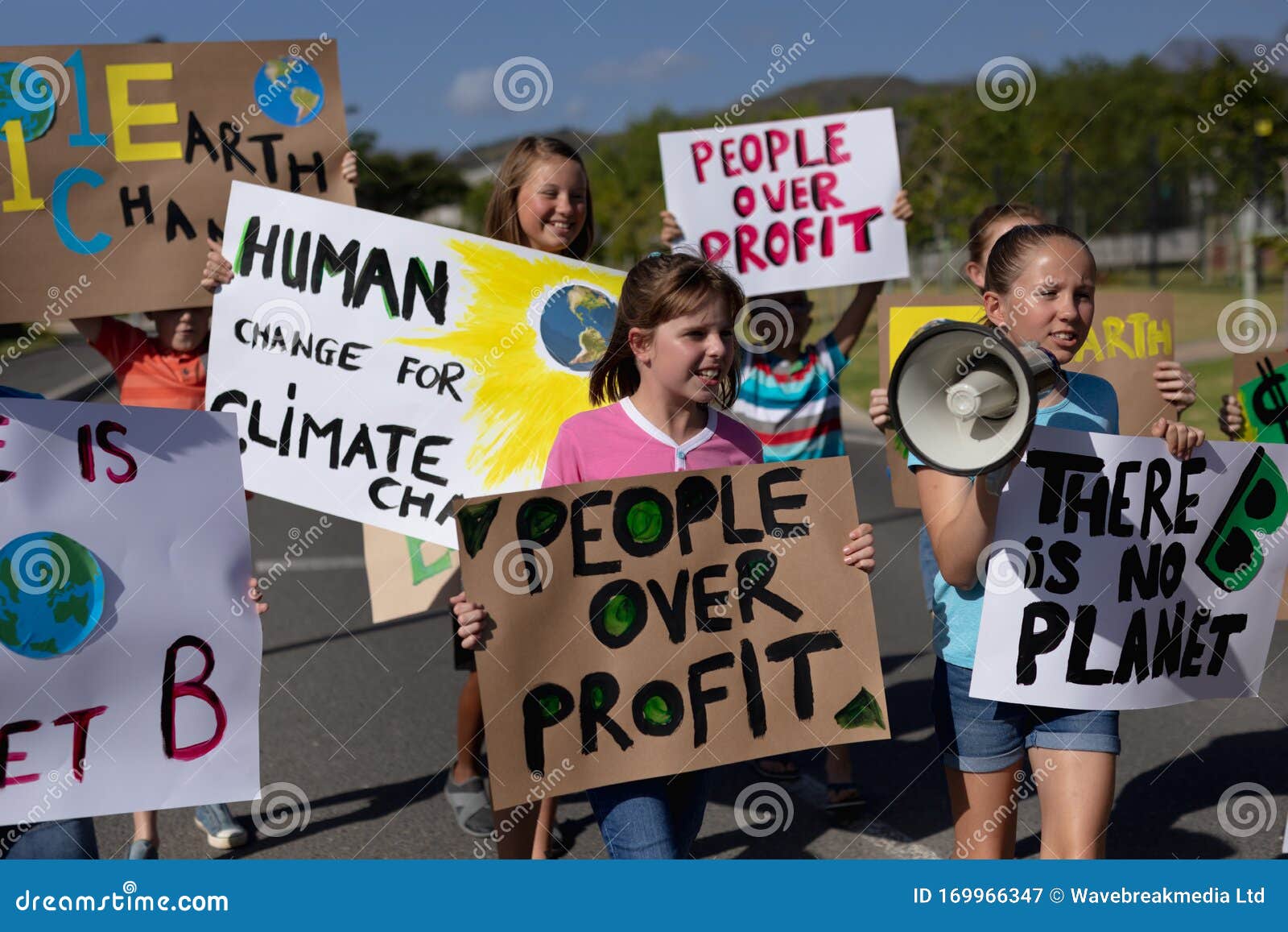 Group of Elementary School Pupils Walking on a Protest March Stock ...