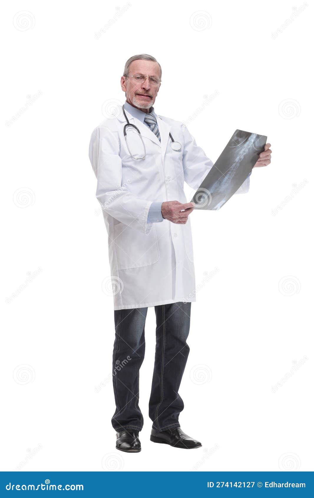 Front View of a Doctor with Stethoscope Studying X-ray Image Stock ...