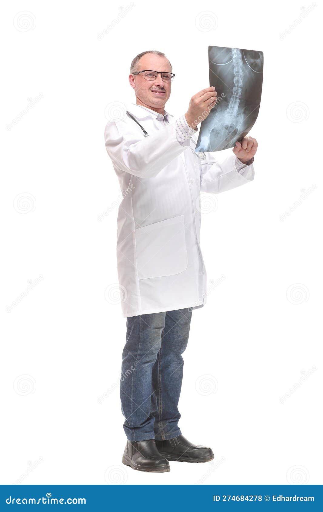 Front View of a Doctor with Stethoscope Studying X-ray Image Stock ...