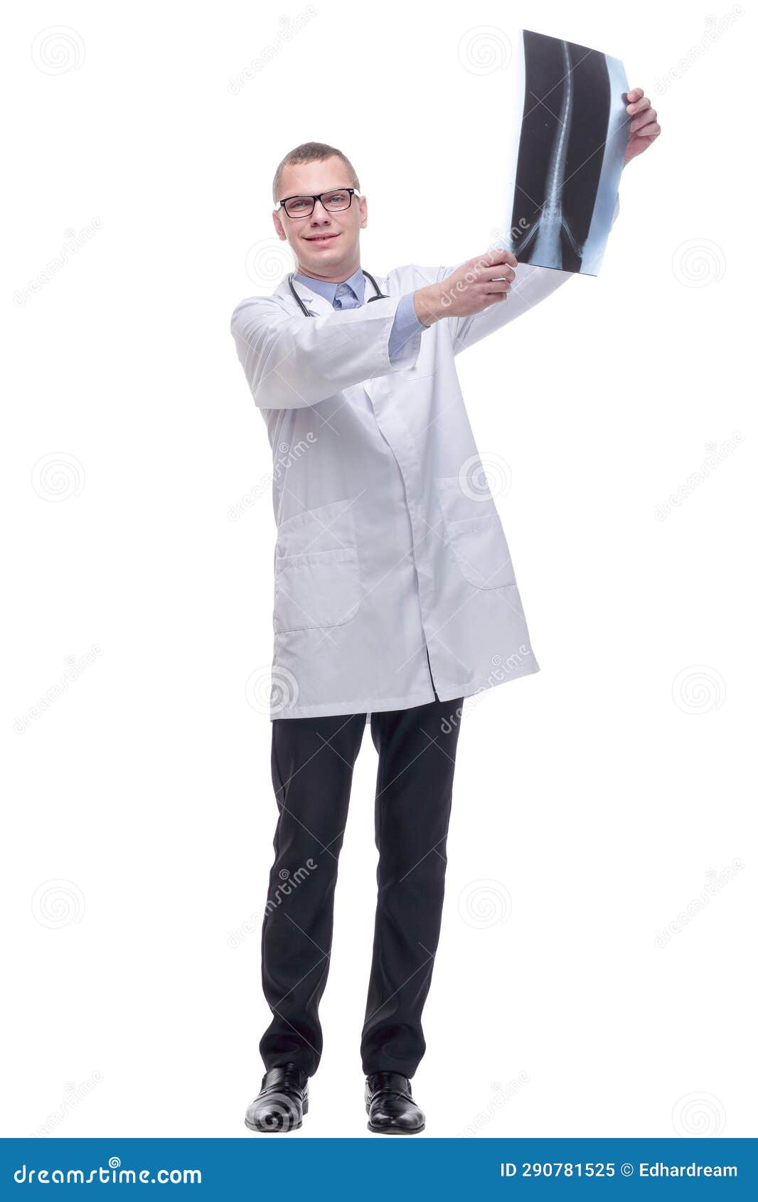 Front View of a Doctor with Stethoscope Studying X-ray Image Stock ...