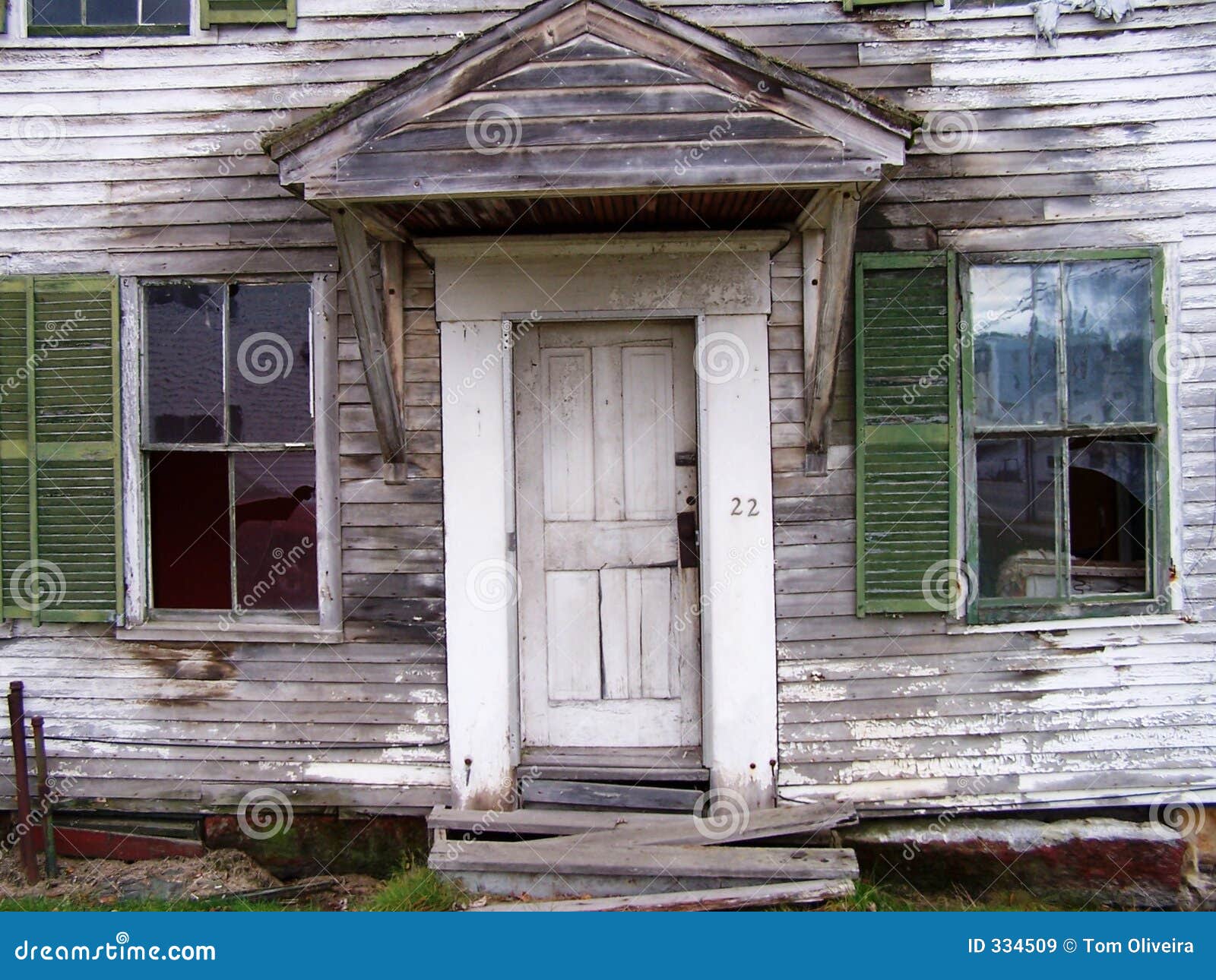 Front View of Door and Windows. Stock Image - Image of abandon, white ...