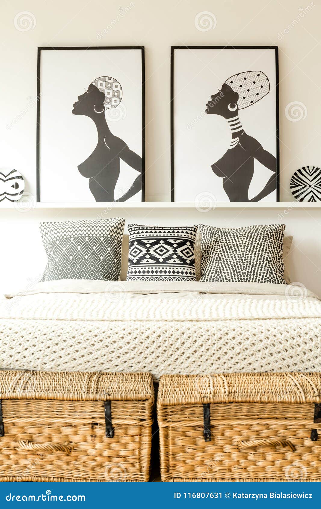 Front view of double bed stock image. Image of pillows - 116807631