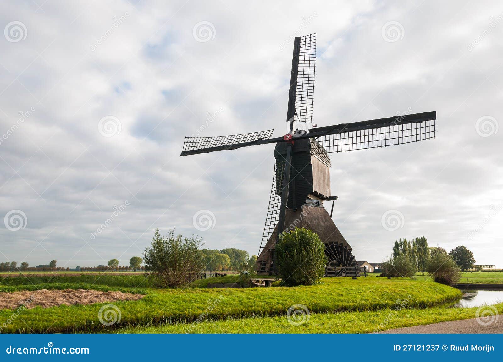 Front View Dutch Windmill in Autumn Stock Image - Image of cloud ...