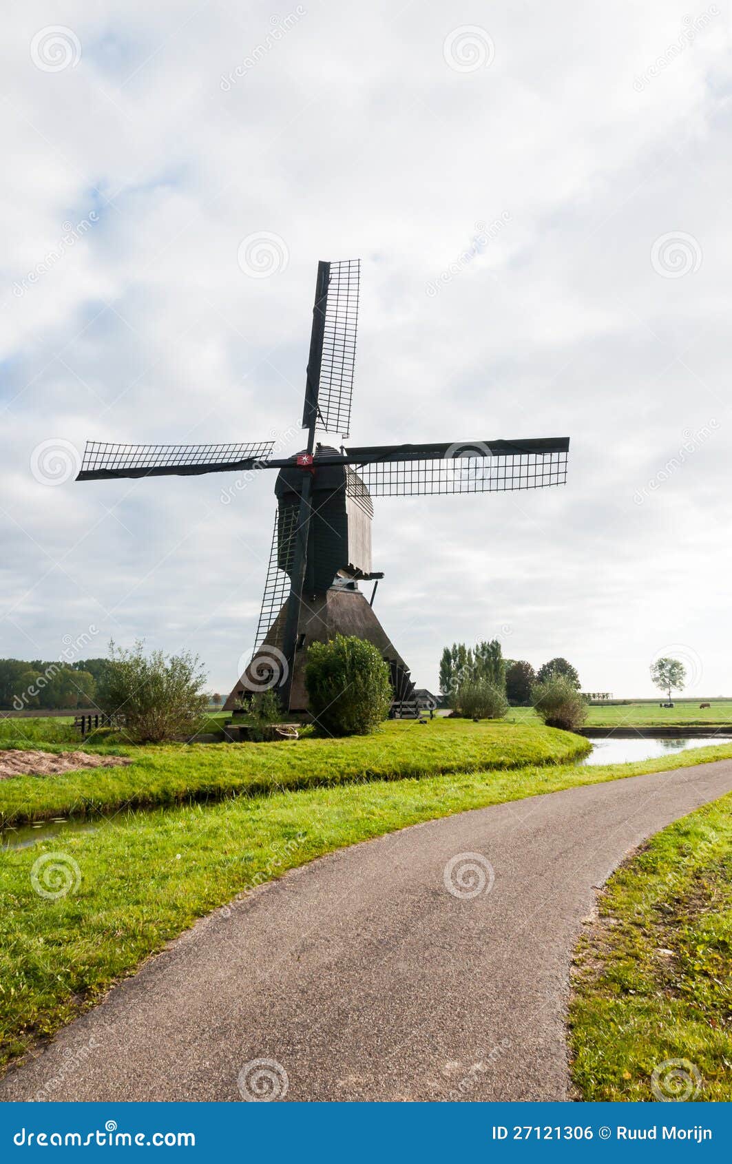Front View Dutch Windmill in Autumn Stock Photo - Image of landmark ...