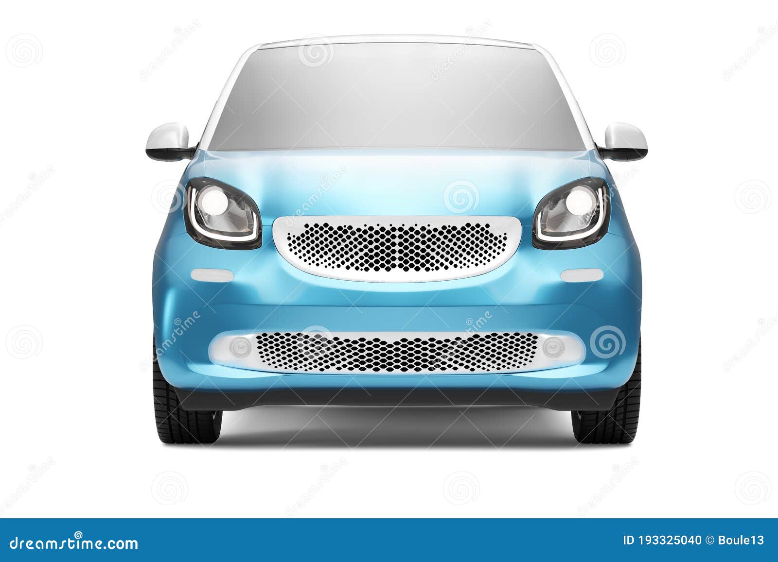 Front View of Eco Blue Concept Car on White Background Stock ...