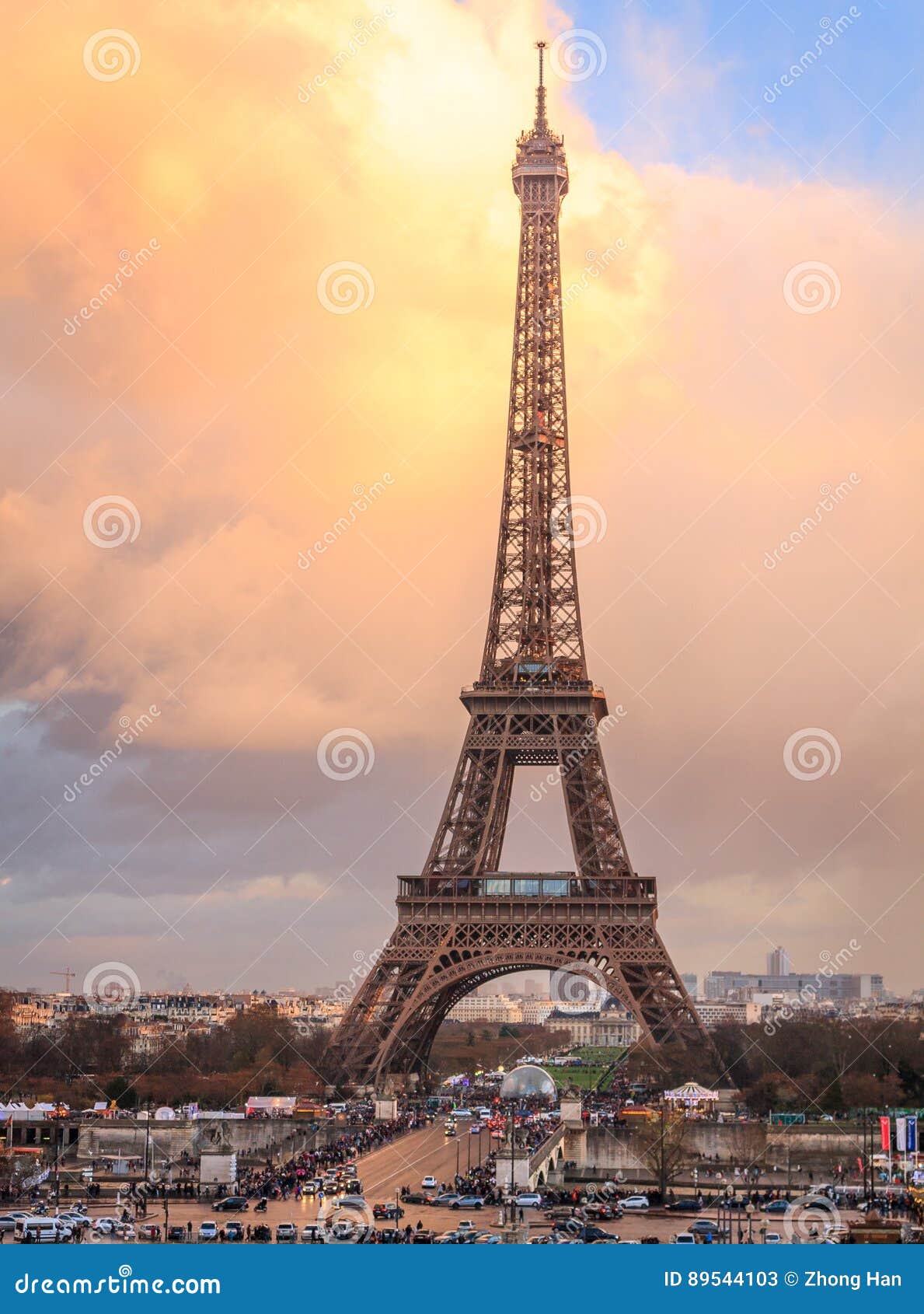 Front view of Eiffel tower stock image. Image of eiffel - 89544103